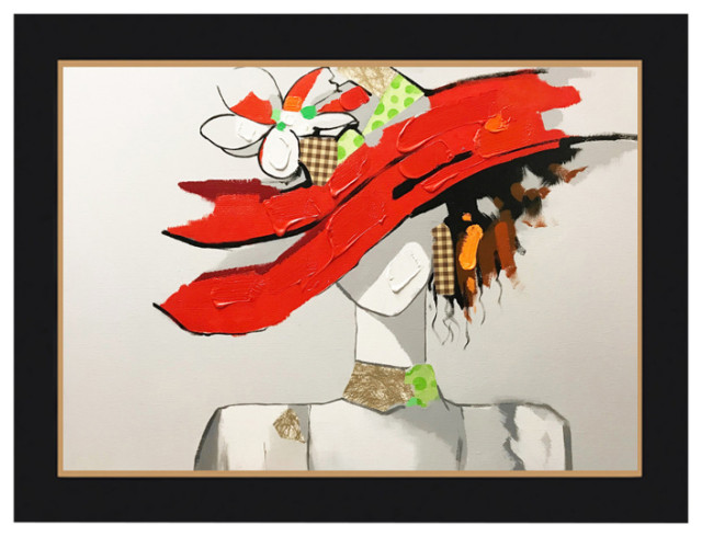 Lady, Red Hat Handmade Wall Art Framed Museum Quality Wall Decor Size ...