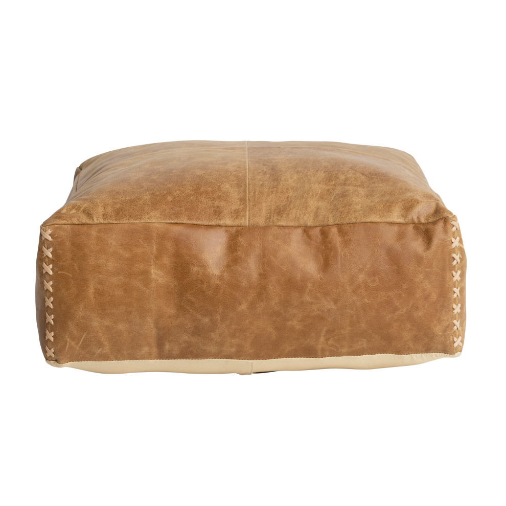 Rustic Buffalo Leather Pouf Ottoman, Hazelnut - Footstools And Ottomans ...