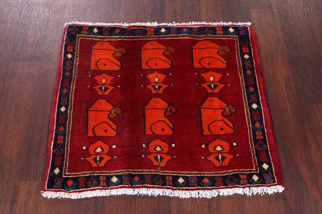 Abadeh Oriental Hand-Knotted 3' Square Persian Design Area Rug, Red, 2 ...