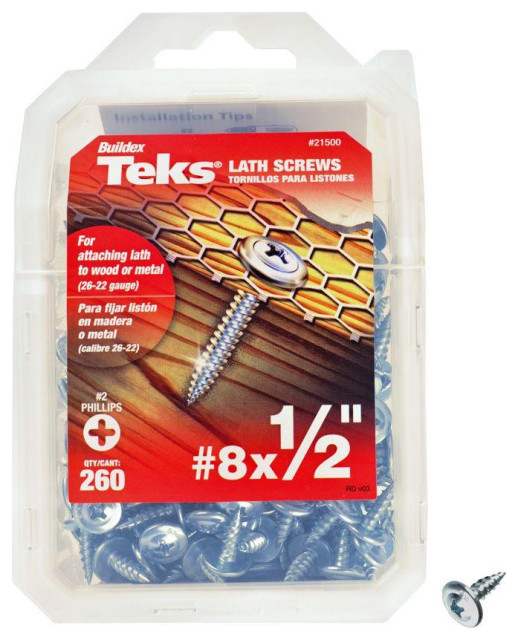 Teks 21500 Truss-Head Phillips Sharp-Point Lath Screws, #8x1/2", 260-Count - Nails Screws And ...