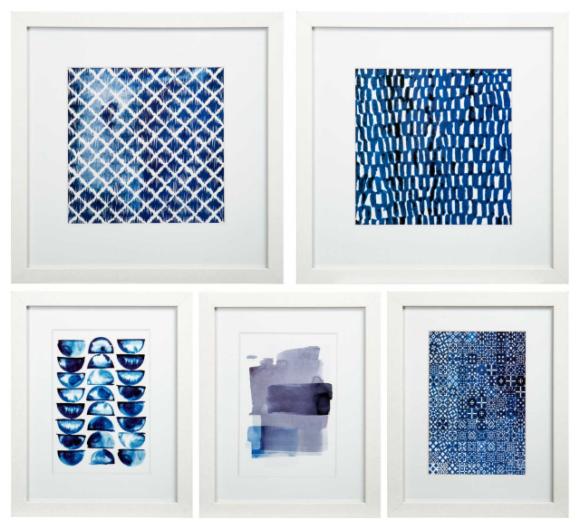 5-Piece Beautiful Decorative Wooden Wall Gallery Framed Indigo Blue ...