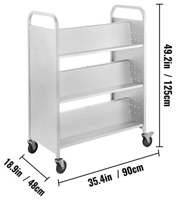 Book Cart Library Cart 200lb with Double Sided W-Shaped Sloped Shelves ...
