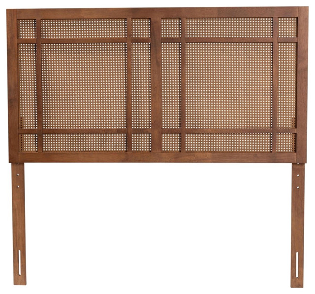 Pemberly Row Ash Walnut Finished Wood Queen Size Headboard with Rattan ...