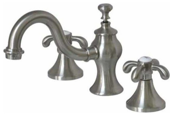 French Country 8" Widespread Lavatory Faucet With Brass Pop-Up, Satin ...