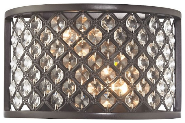 2 Light Wall Sconce Fixture in Oil Rubbed Bronze Crystals and Mesh ...