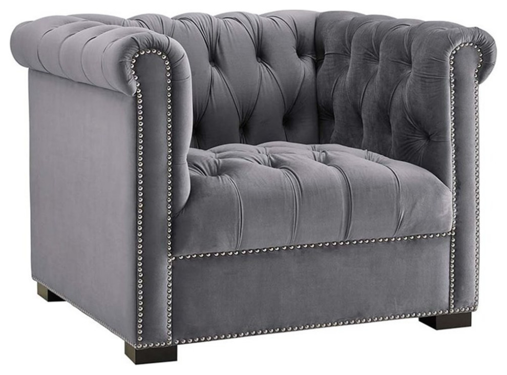 Pemberly Row Modern / Contemporary Velvet Tufted Accent Chair in Gray ...