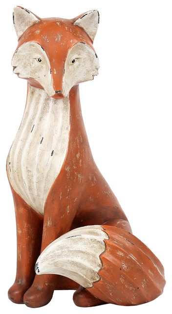 Decorative Distressed Polyresin Sitting Fox Figurine, 12", Orange ...