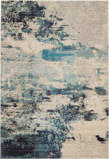 Nourison Celestial Contemporary Ivory Teal Blue Rug CES02, 6'x9 ...