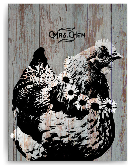Mrs. Hen' Farmhouse Wrapped Canvas Animal Wall Art, 40" H x 30" W ...
