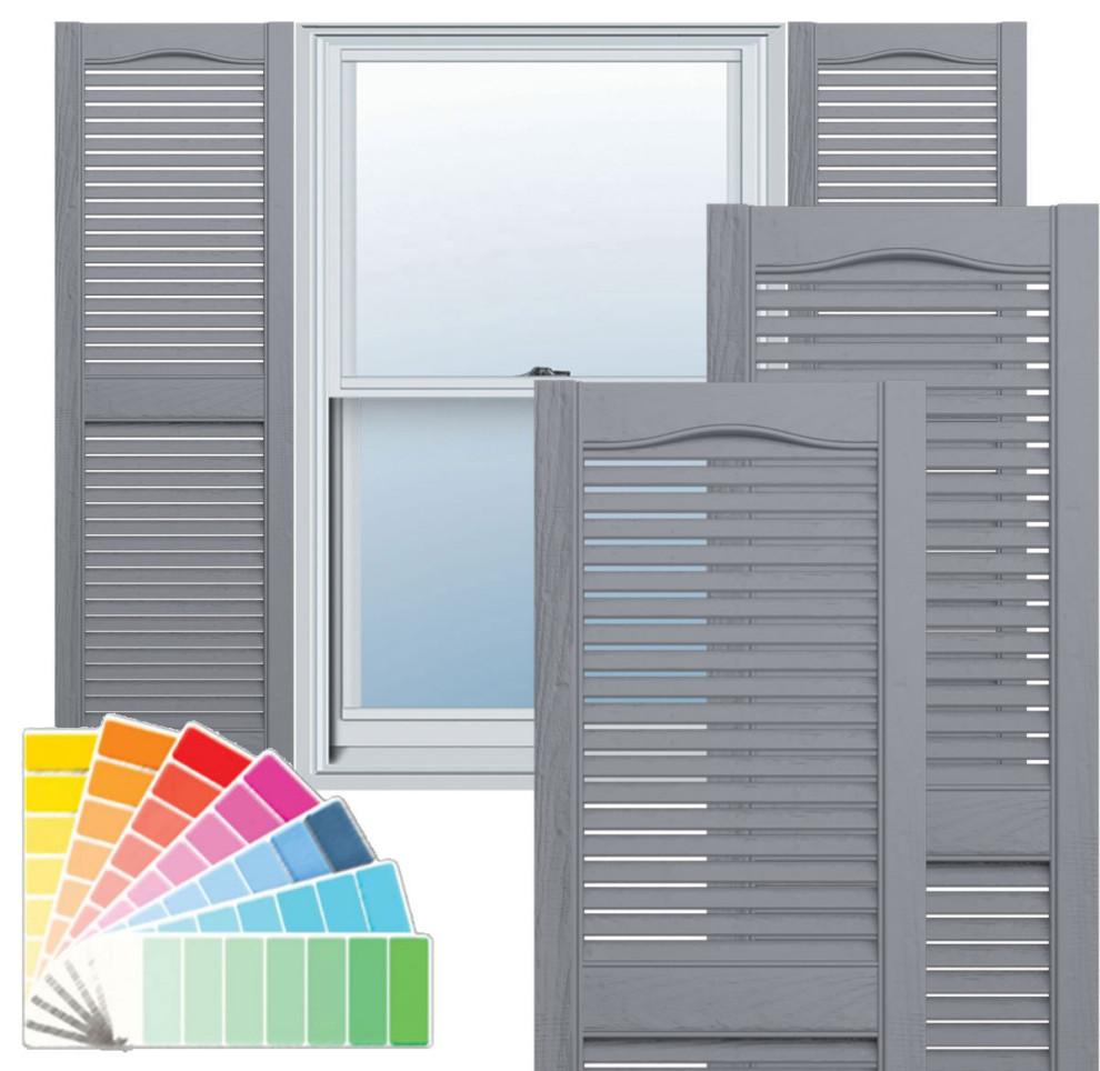 Mid-America, Cathedral Top Center Mullion, Open Louver Shutters, White ...