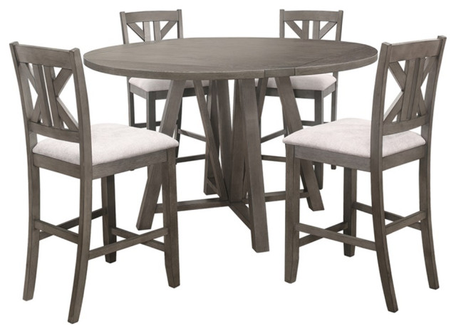 Pemberly Row Farmhouse 5-Piece Wood Counter Height Dining Set in Gray ...