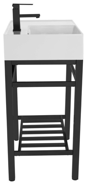 Modern Ceramic Console Sink With Counter Space and Matte Black Base ...