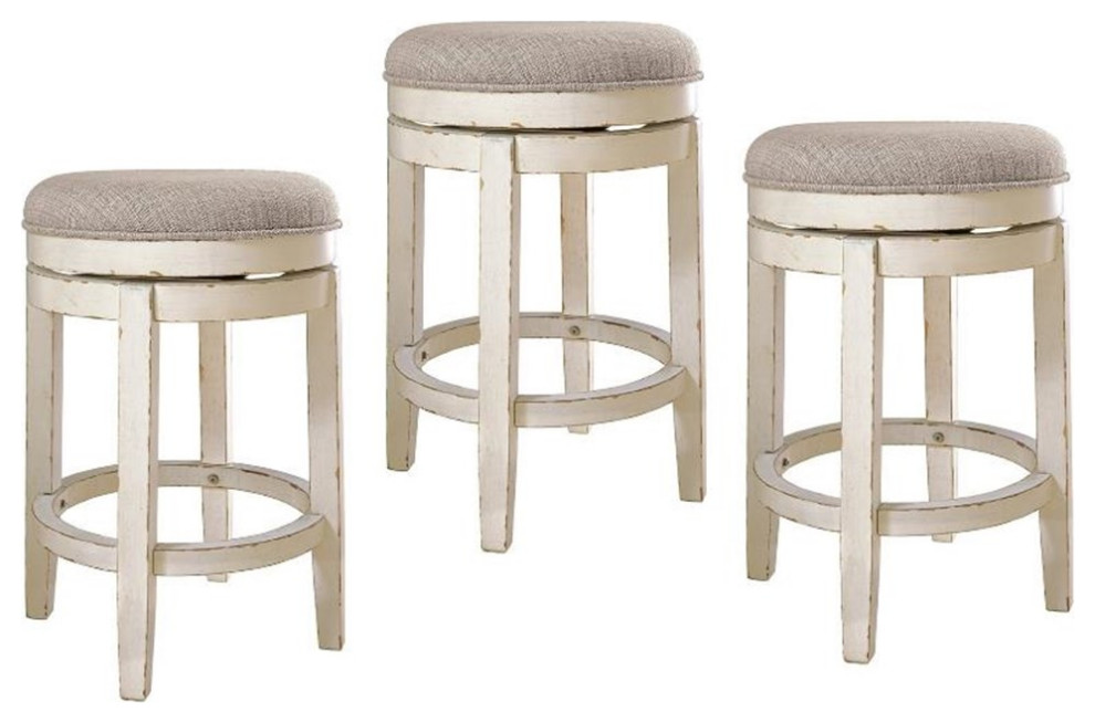 Home Square 3 Piece 26" Height Upholstered Swivel Bar Stool Set in ...