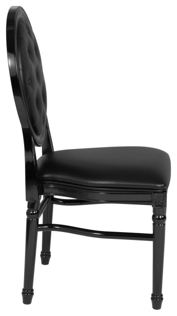 2 Pack Dining Chair, Fluted Legs & Black Vinyl Seat With Button Tufted ...