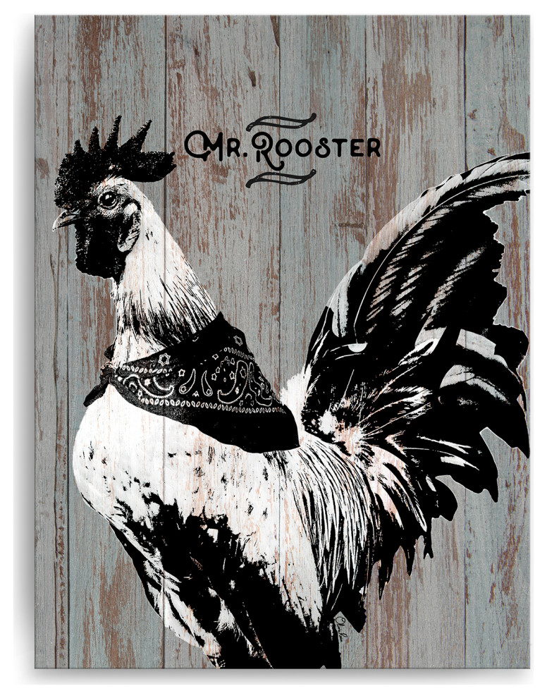 Mr. Rooster' Farmhouse Wrapped Canvas Animal Wall Art, 40" H x 30" W - Farmhouse - Prints And ...