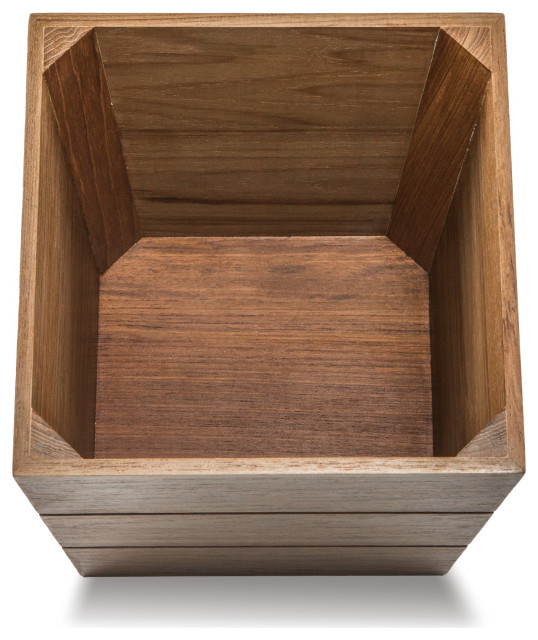 12" Traditional Solid Teak Large Waste Basket - Transitional ...