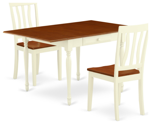 3-Piece Set, Rectangle Table, 2 Dining Chairs, Solid, Drop Leaf Table ...