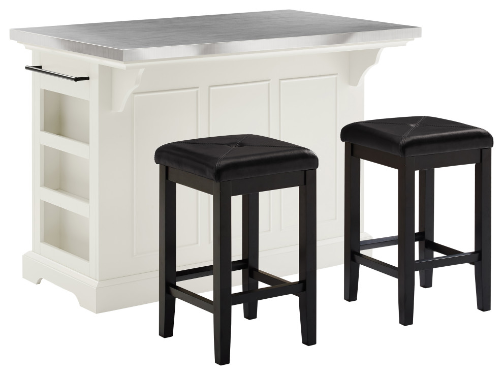 Julia Stainless Steel Top Island With Upholstered Square Counter Height ...
