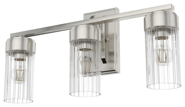 Gatz Brushed Nickel, Ribbed Glass 3 Light Vanity Wall - Transitional ...