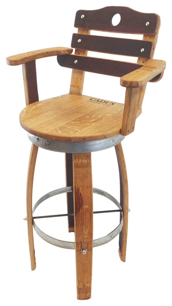 Swivel Top Wine Barrel Bar Stool With Stave Backrest, 24" Sit Height ...