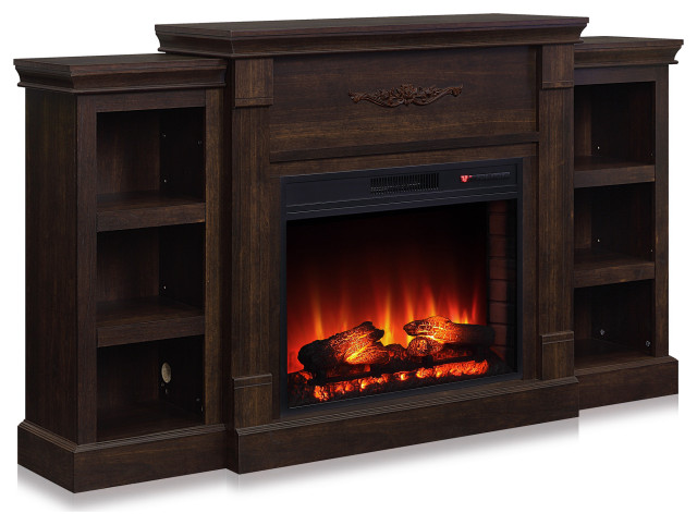 Freestanding Electric Fireplace Bookshelves with 28" Fireplace ...