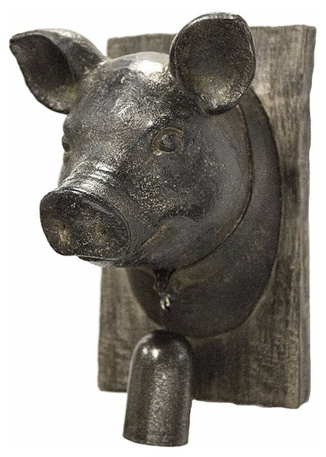 BM147081 Striking Pig Head With Bell Wall Plaque, Brown - Farmhouse ...