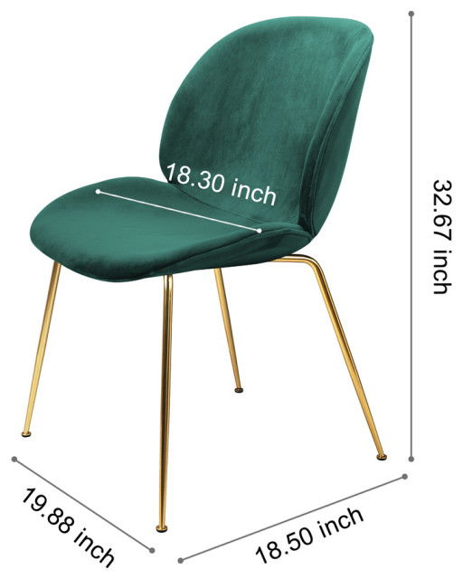 Green Velvet Shell Dining Chairs With Gold Legs, Set of 2 - Midcentury ...