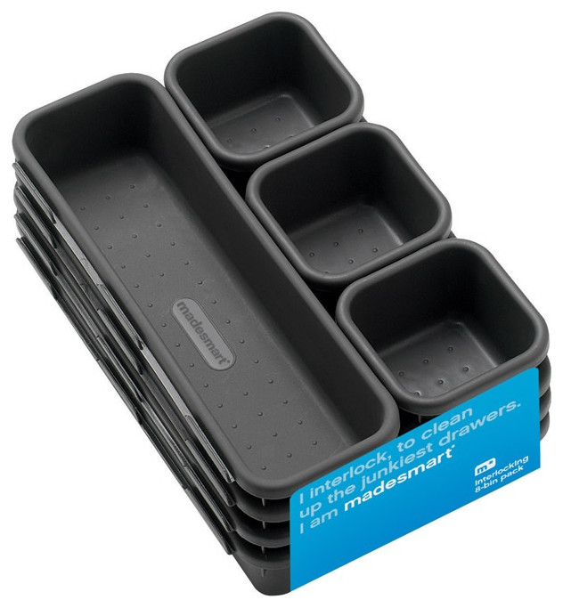 Madesmart 59601 Interlocking Drawer Organizer Storage Bins, Plastic ...
