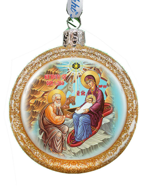 Orthodox Nativity Glass Ornament - Traditional - Christmas Ornaments ...