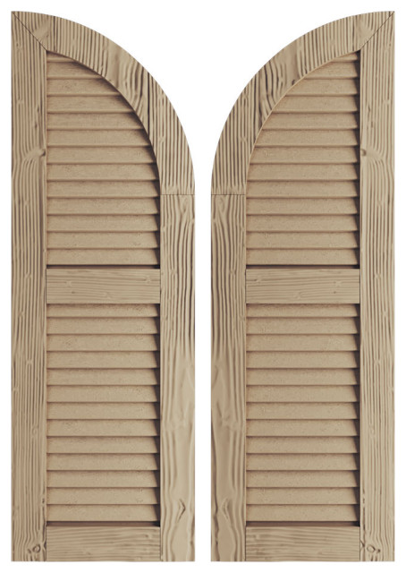 11"Wx24"H Hand Hewn Joined BnB Elliptical Top Faux Wood Shutters, 18"W ...