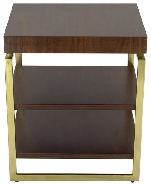 Contemporary End Table, Elegant Design With Golden Frame & Dark ...