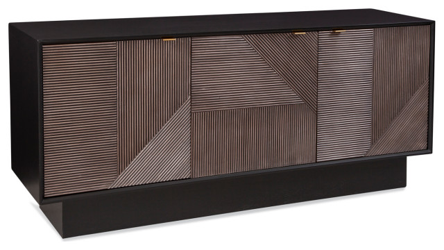 71" Dark Brown Geometric Ridge Sideboard Buffet with Gold Accents ...