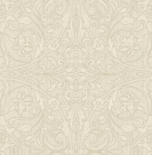Fenice Beige Scroll Wallpaper - Traditional - Wallpaper - by Brewster ...