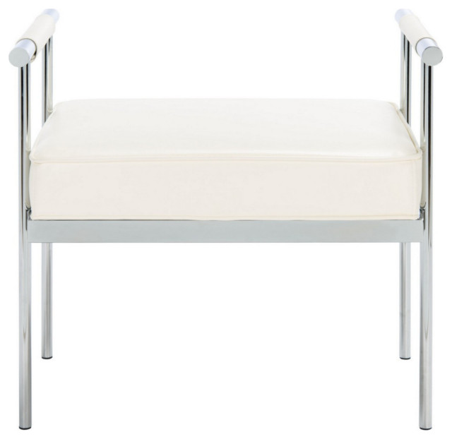 Michelle Small Rectangle Bench With Arms White/Chrome - Contemporary ...