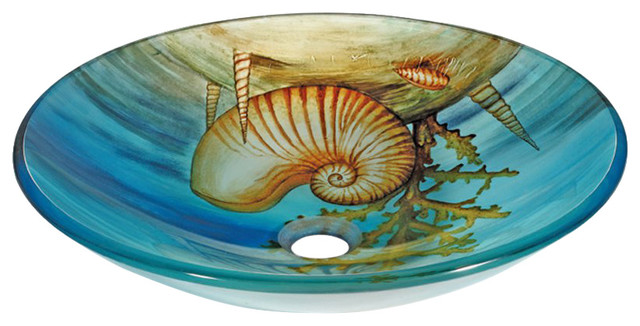 Seashells Tempered Glass Vessel Sink - Beach Style - Bathroom Sinks ...