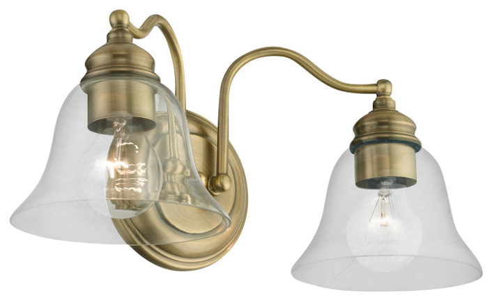 Moreland 2 Light Antique Brass Vanity Sconce - Traditional - Bathroom ...