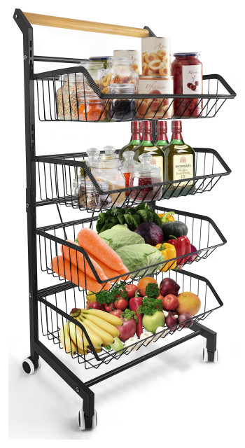 4 tier Rolling Utility Cart Adjustable Baskets Metal Storage Cart Home ...