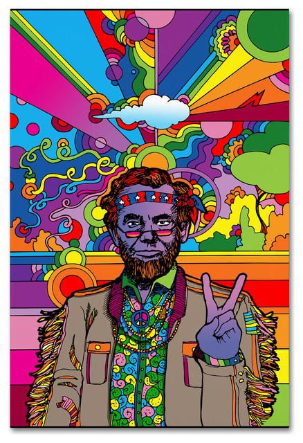 Howie Green 'Psychedelic Abe' Canvas Art, 16"x 24" - Contemporary ...