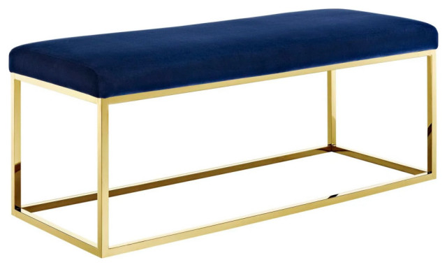 Tasha Navy Fabric Bench - Contemporary - Upholstered Benches - by V.S.D ...
