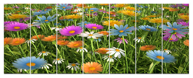 Different Color Flowers in Field, Multipanel Floral Canvas Art Print ...
