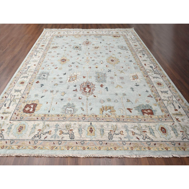 Light Blue & Ivory Hand Knotted Oushak Supple Oversize Oriental Rug 12 ...