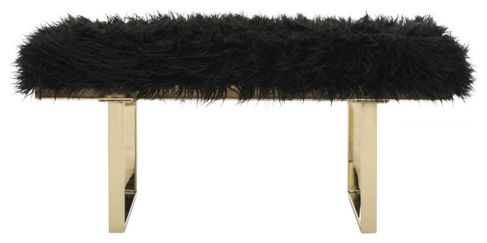 Piper Faux Sheepskin Bench Black - Modern - Accent And Storage Benches ...