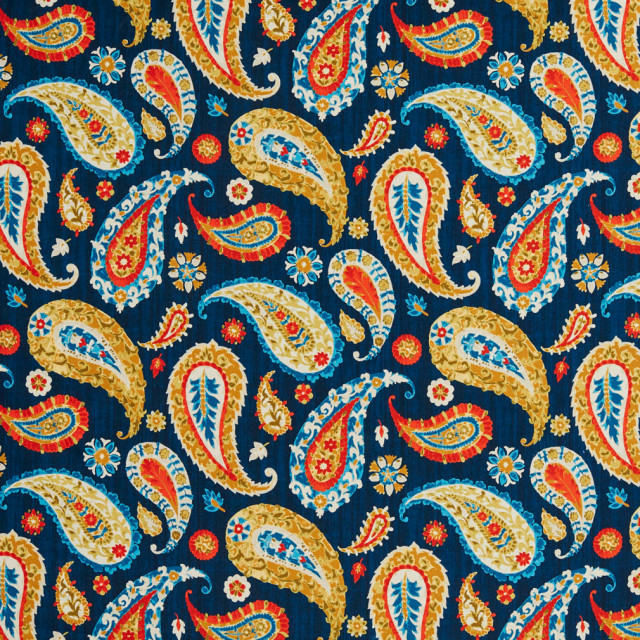Blue Red Paisley Linen Look Print Upholstery Fabric by the Yard, By The ...