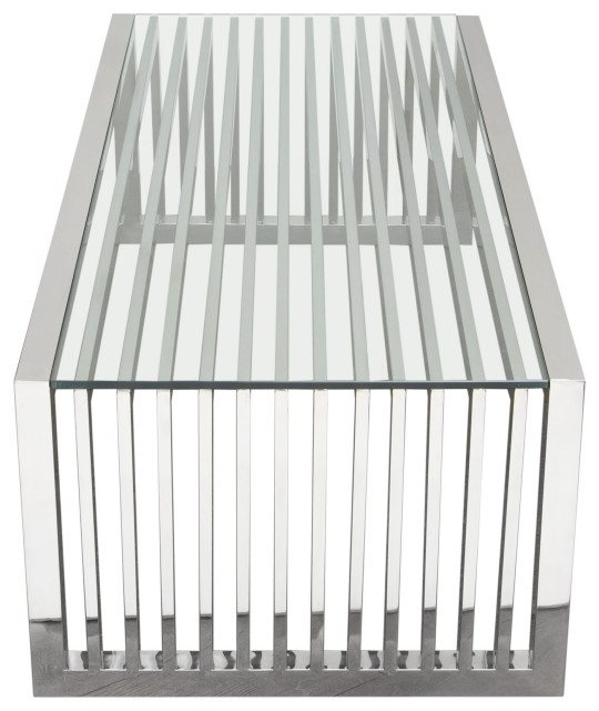 SOHO Rectangular Stainless Steel Cocktail Table Clear, Tempered Glass ...