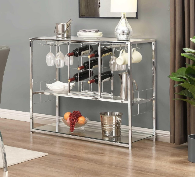 Modern Bar Cabinet, Elegant Chrome Metal Frame With Wine Rack ...