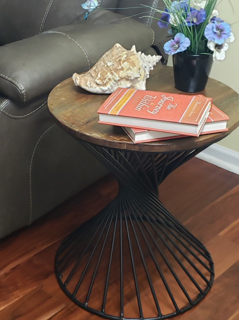 Industrial 20 Inch Accent Table with Reclaimed wood Round top and Iron ...