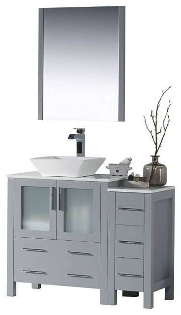 Sydney 42" Vanity With Ceramic Sink & Side Cabinet, Metal Gray ...