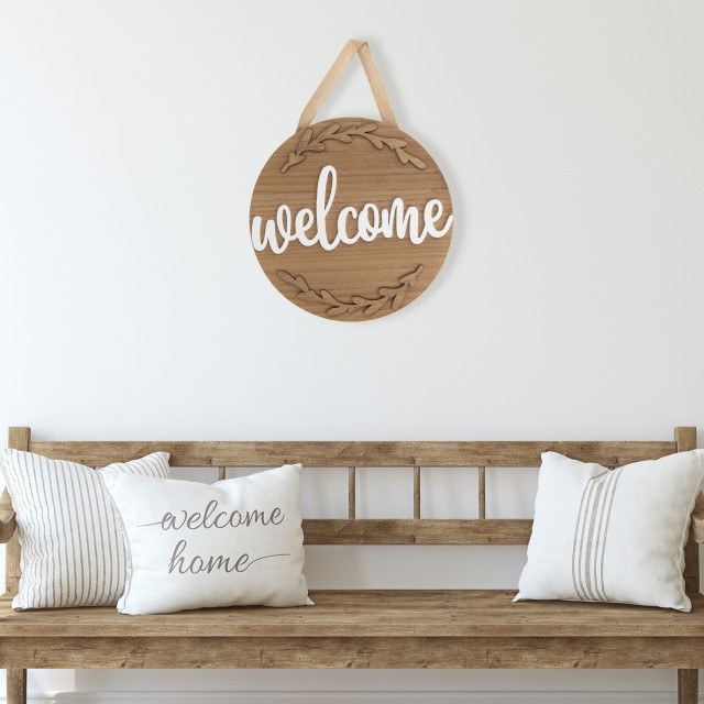 Welcome Daily Branches Wooden Wall Sign 15.75" - Contemporary - Novelty ...