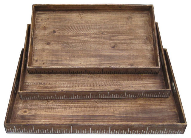 19" X 12" Brown Wood Tray Set - Rustic - Serving Trays - by Davis ...
