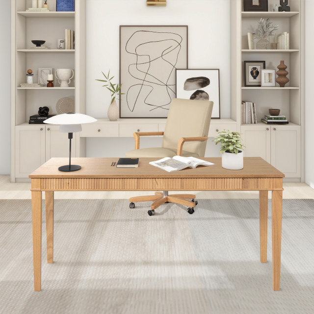 Dumont 1-Drawer Fluted Home Office Writing Desk, Natural Blonde ...